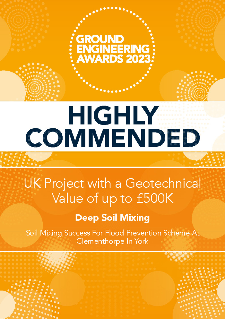 High Commendation At The Ground Engineering Awards 2023 | Deep Soil Mixing